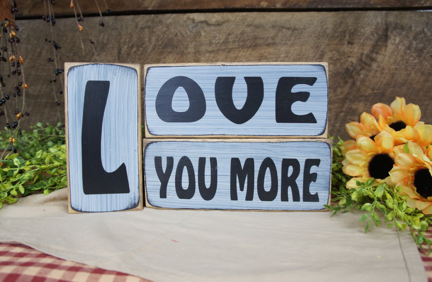 Love You More All Wood Block Set Rustic Wooden Block Set | Etsy