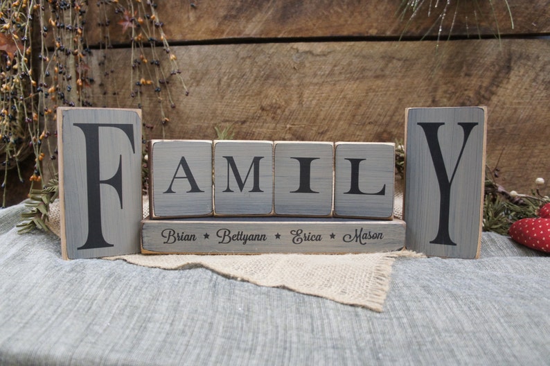 Family Block Set Custom With Names 7 Pieces All Wood Rustic - Etsy