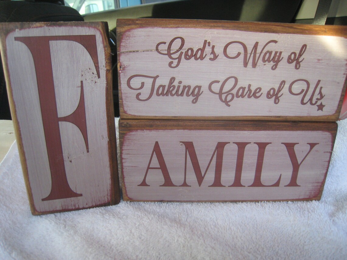 Family Decor All Wood Blok Set 3 Pc Wooden Rustic Family Block - Etsy
