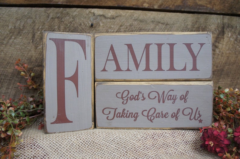 Family Decor All Wood Blok Set 3 Pc Wooden Rustic Family Block - Etsy