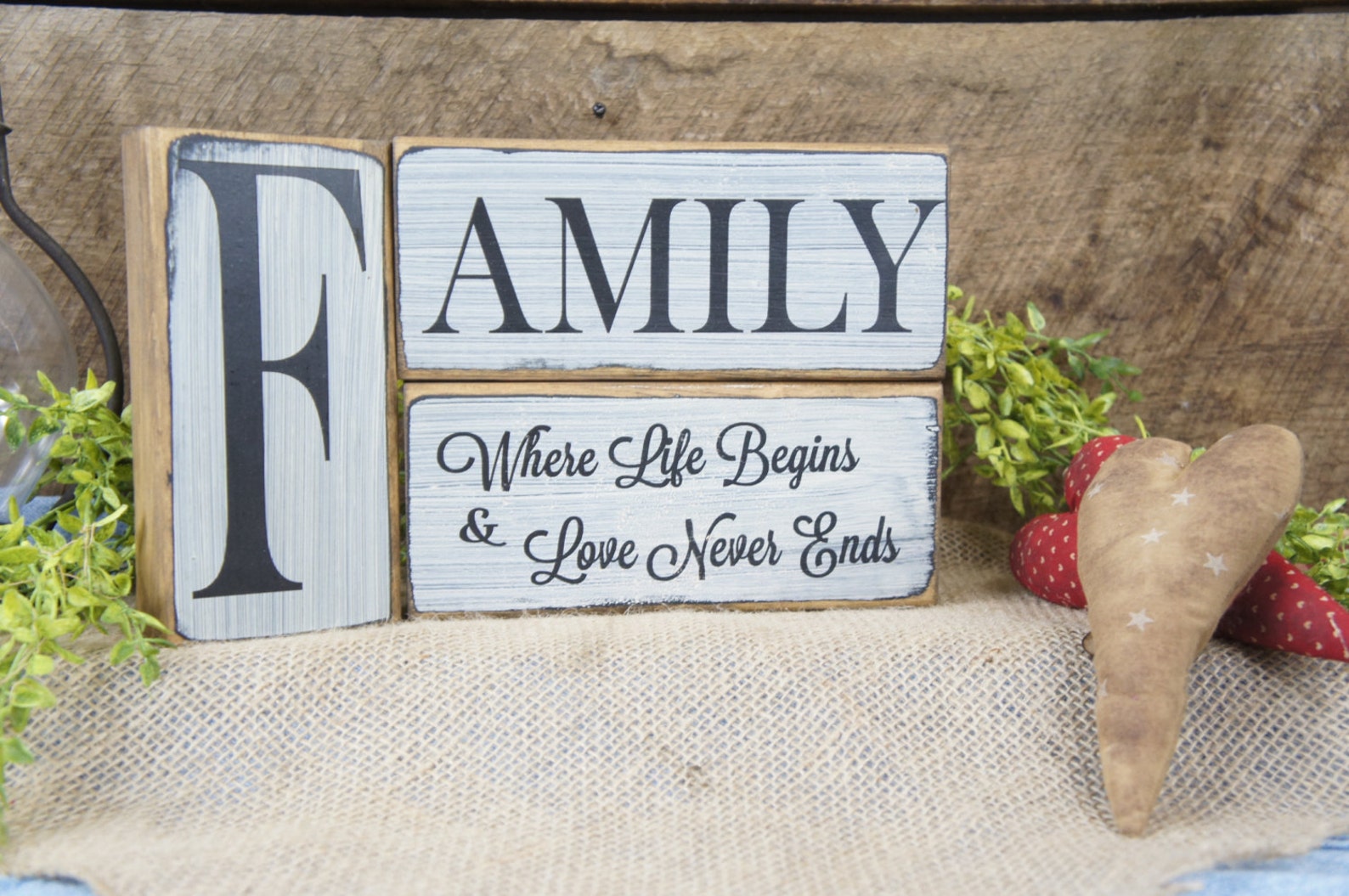 Family Rustic Decor All Wood Block Sets Signs 3 Piece Block - Etsy
