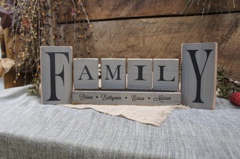 Family Block Set Custom With Names 7 Pieces All Wood Rustic - Etsy