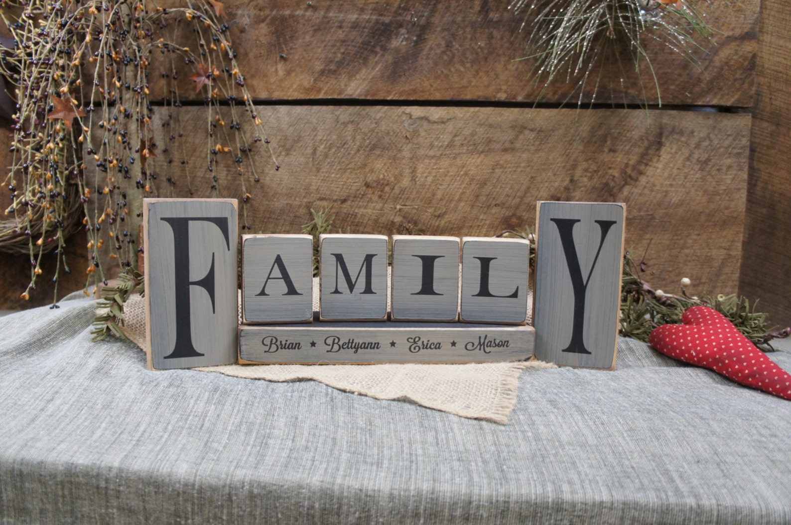 Family Block Set Custom With Names 7 Pieces All Wood Rustic - Etsy