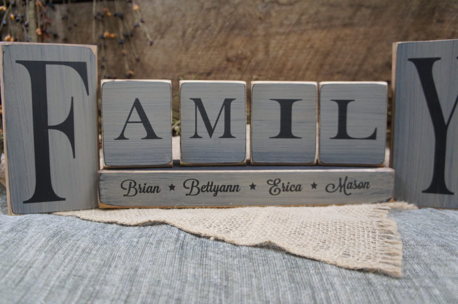 Family Block Set Custom With Names 7 Pieces All Wood Rustic - Etsy