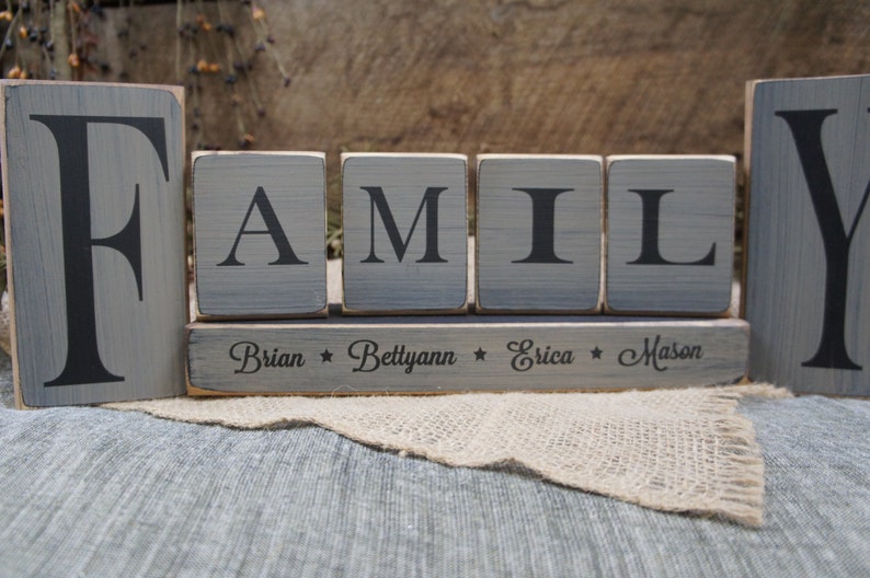 Family Block Set Custom With Names 7 Pieces All Wood Rustic - Etsy
