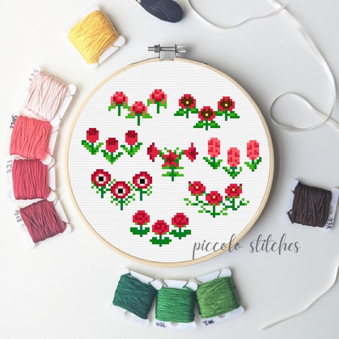 Red Flowers | Digital PDF Cross Stitch Pattern | Animal Crossing ACNH ...