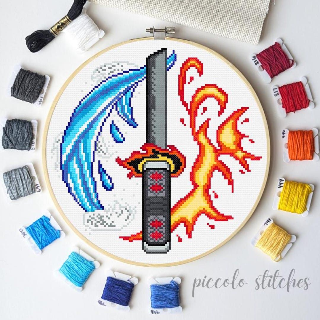 Kamado Sword | Cross Stitch Pattern Digital PDF | Flame and Water ...