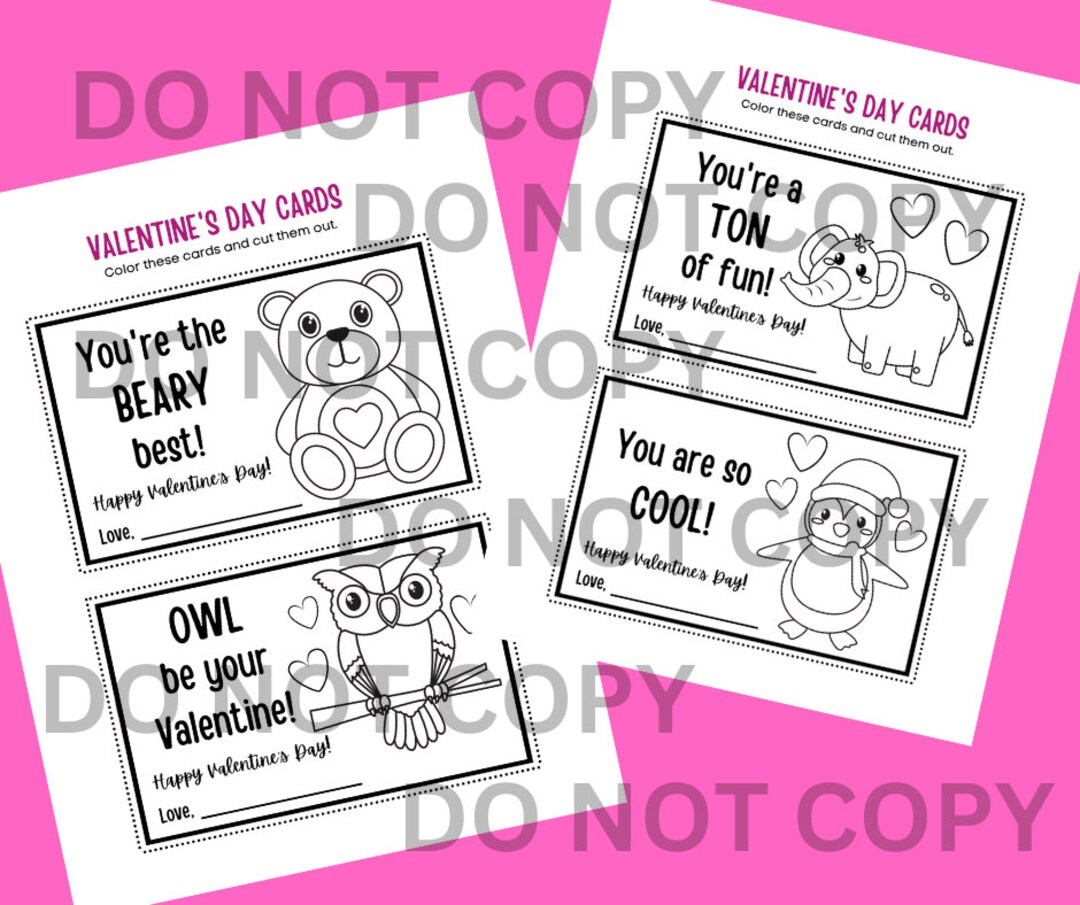Valentines Day Coloring Cards for Kids, Color Your Own Valentines Cards ...