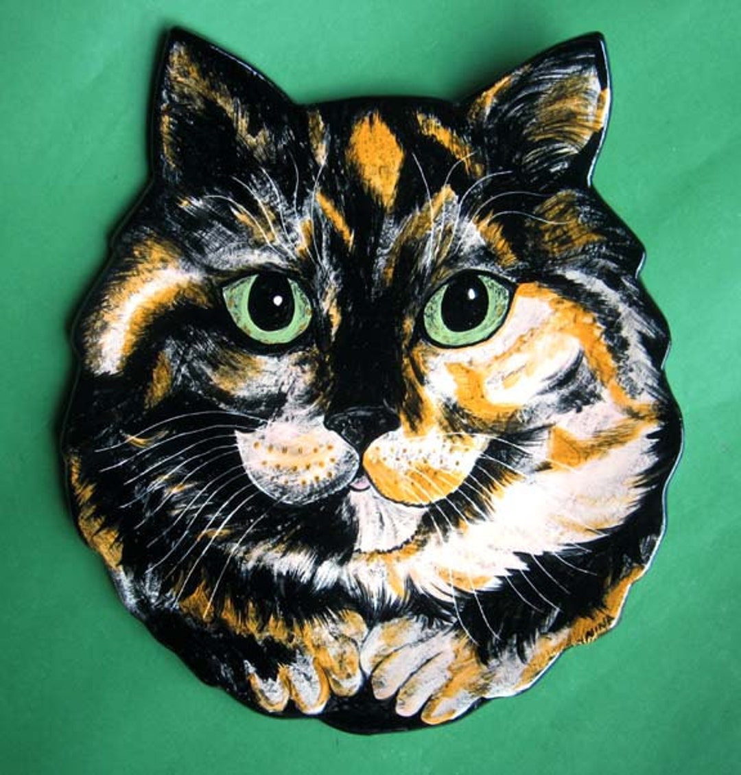 Cat Portrait Ear Plate-custom-any Color-long HAIR Cat Face Plate by ...