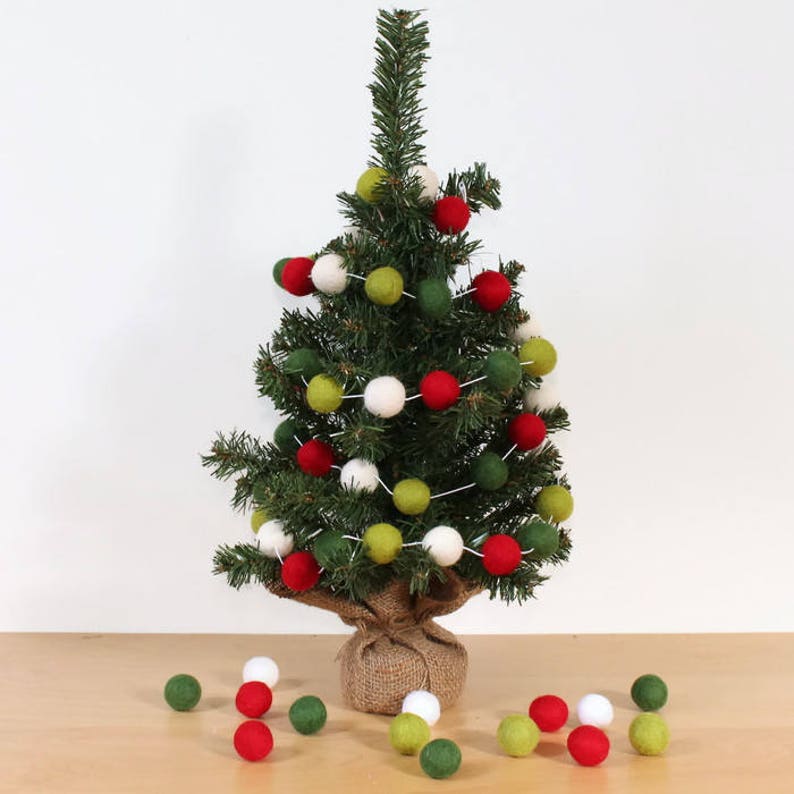 Christmas Red and Green Felt Ball Garland, Pom Pom Garland, Nursery ...