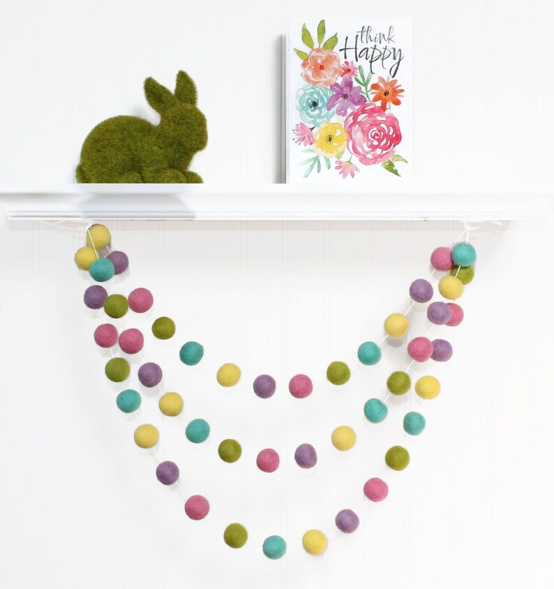 Felt Ball Garland Easter, Pom Pom Garland Spring, Easter Decor, Easter ...