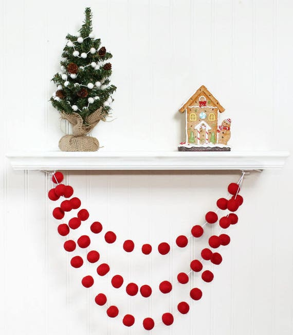 Felt Ball Garland Red for Christmas Red Pom Pom Garland - Etsy