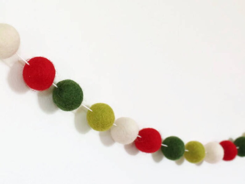 Christmas Red and Green Felt Ball Garland, Pom Pom Garland, Nursery ...