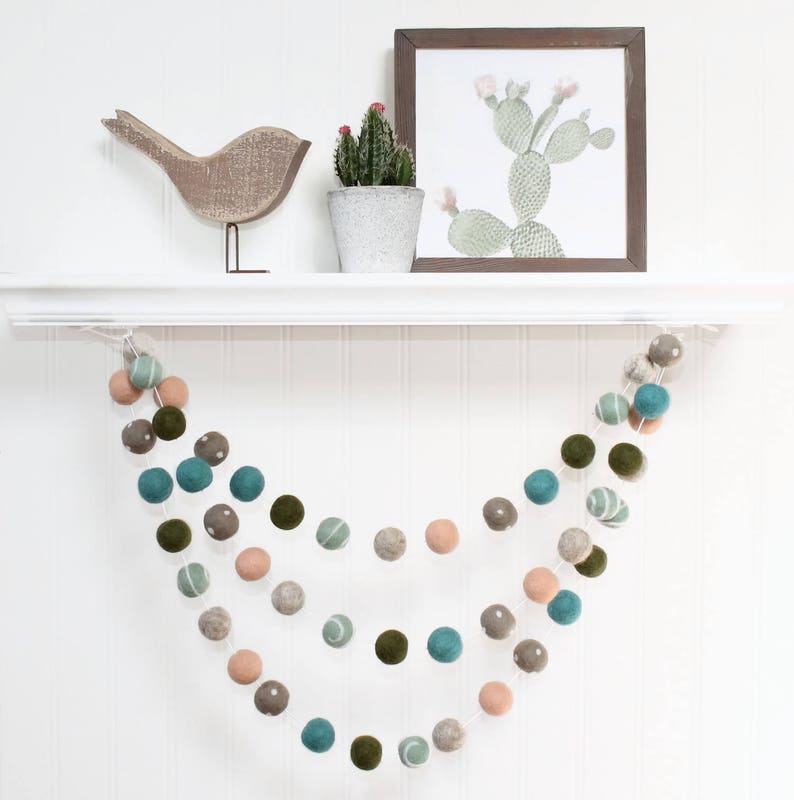 Spring FELT BALL GARLAND, Pom Pom Garland Easter, Nursery Decor, Felt ...