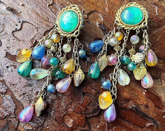 MERMAID COSPLAY 1980’s 80s Vintage Gold Metal Seashells Aurora Borealis ...