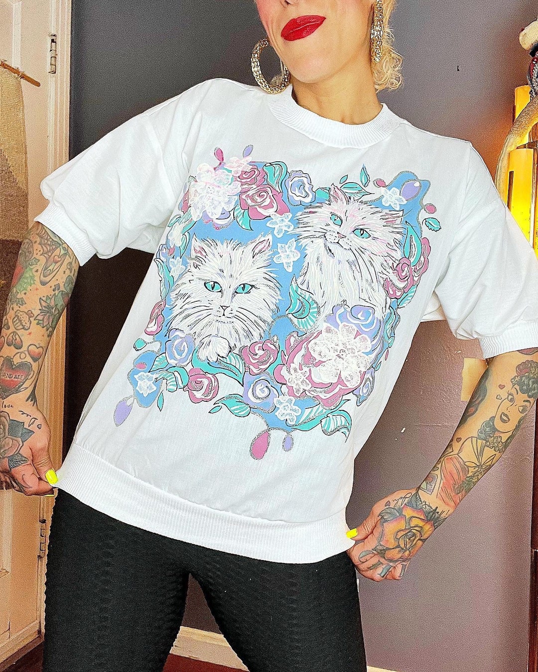 DEADSTOCK PUFF PAINT 1980’s 80s Vintage Glitter Novelty Print Kitty Cat ...