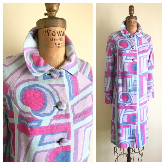GEOMETRIC WOMEN'S MOD Go-Go 1960's Vintage 1960s Pink… - Gem