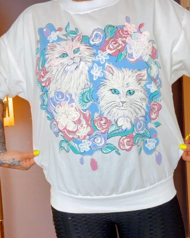 DEADSTOCK PUFF PAINT 1980’s 80s Vintage Glitter Novelty Print Kitty Cat ...