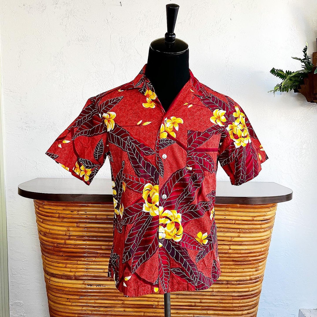 MOMI HAWAII 50’s 50s 60’s Vintage Crisp Orange Red Cotton Point Collar ...