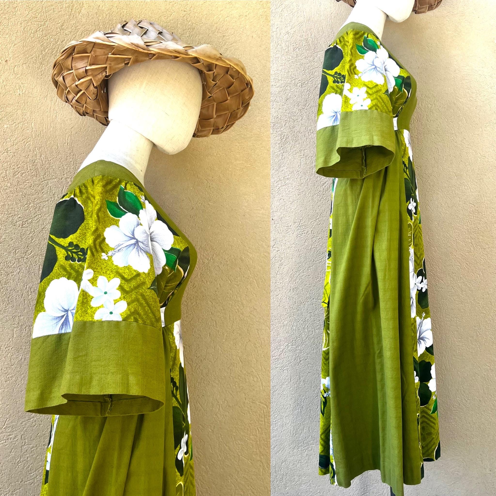 Kimo’s Polynesian Shop Green Hibiscus Floral Barkcloth Cotton Hawaiian ...
