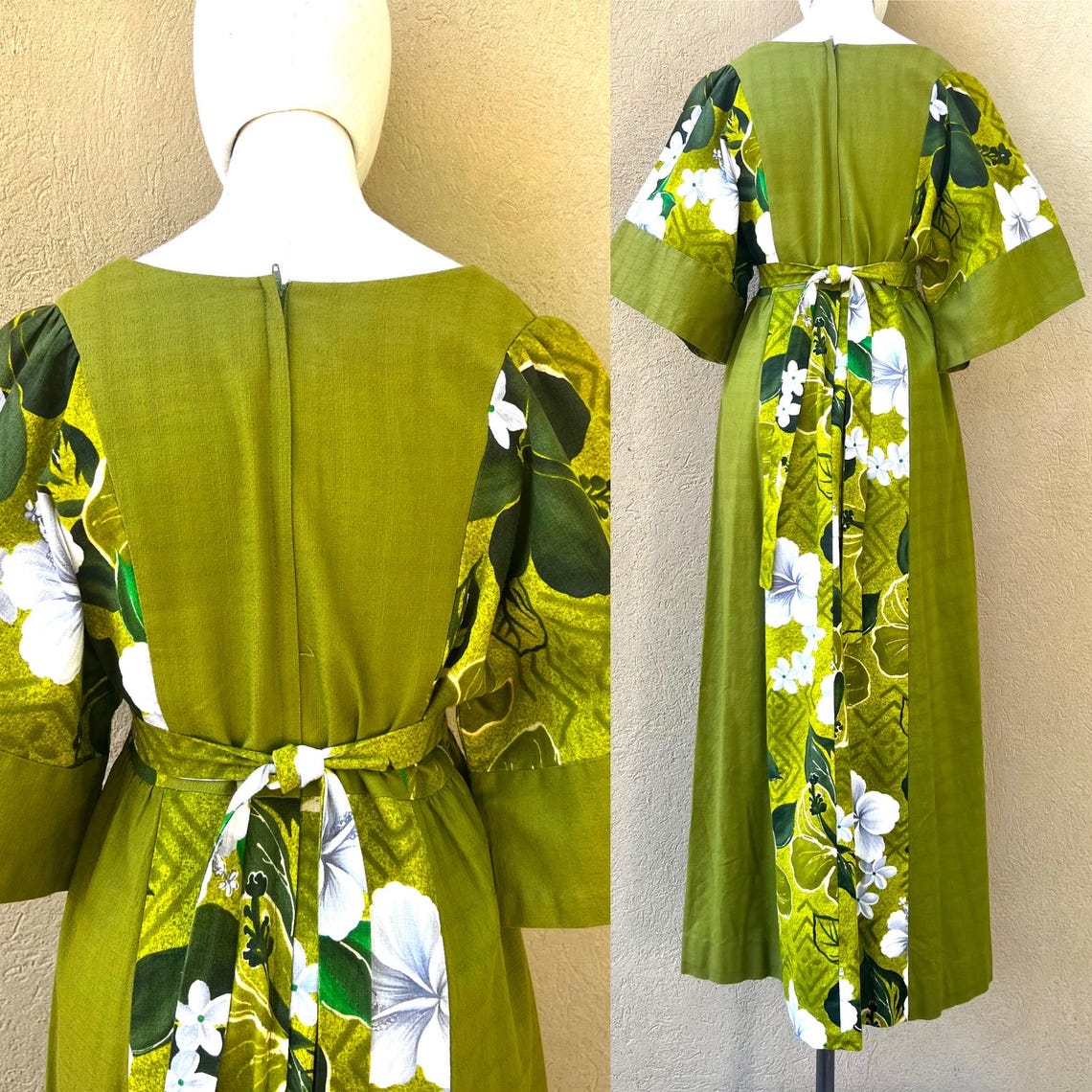 Kimo’s Polynesian Shop Green Hibiscus Floral Barkcloth Cotton Hawaiian ...