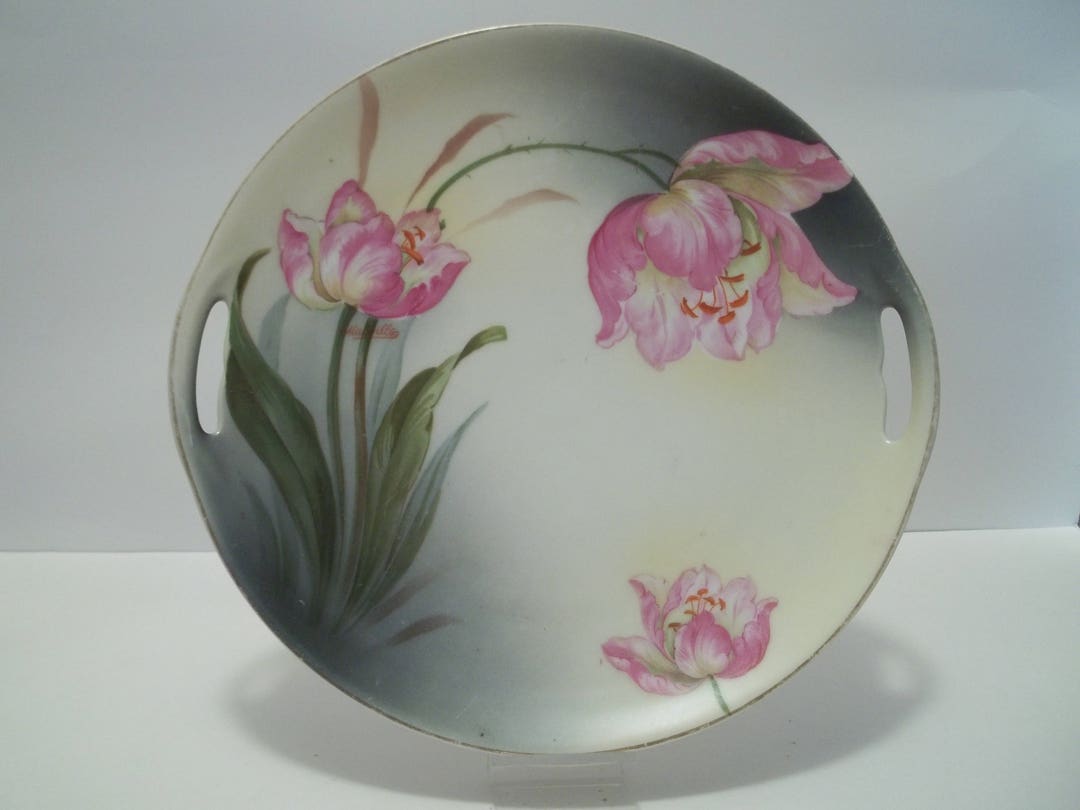 Antique Hand Painted Tulip Plate With Handles - Etsy