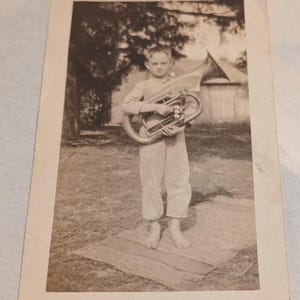 Antique Photograph Barefoot Little Boy With His Tuba - Etsy