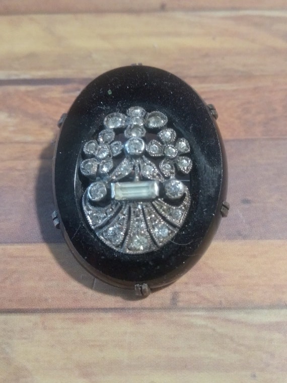 Vintage rhinestone black glass - Gem