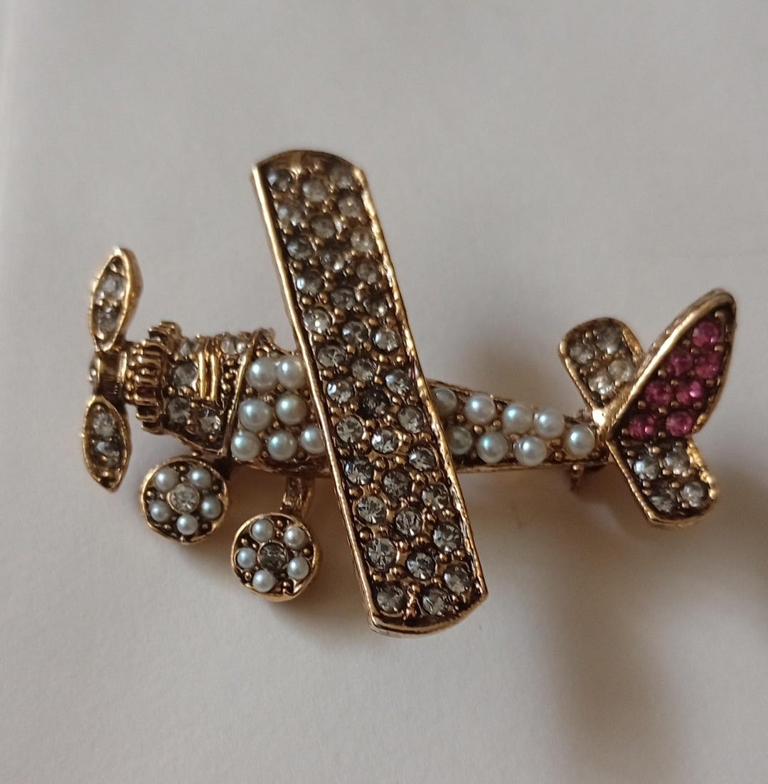 Vintage Rhinestone Airplane Pin - Etsy