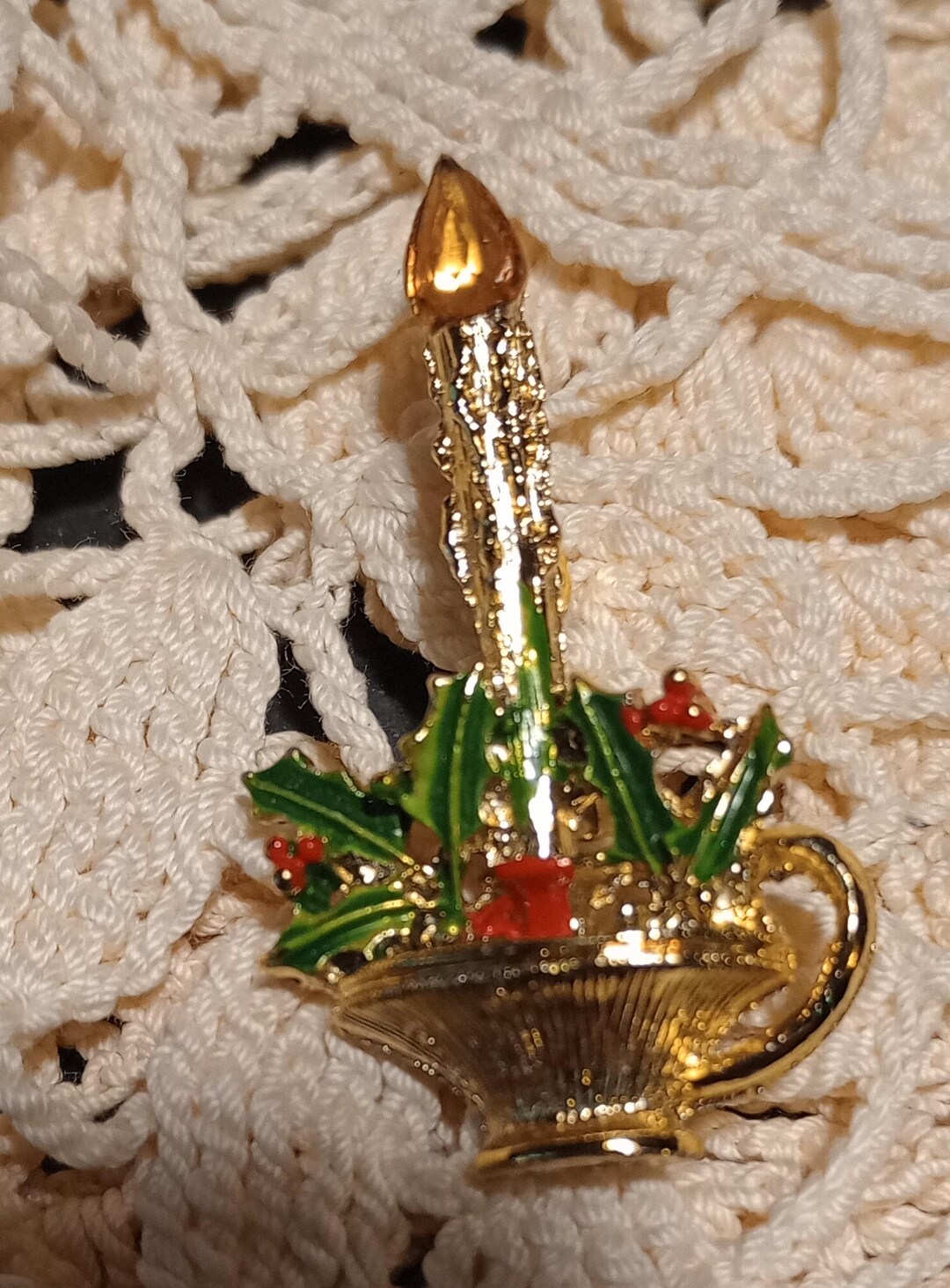 Vintage Christmas Candle Pin - Etsy