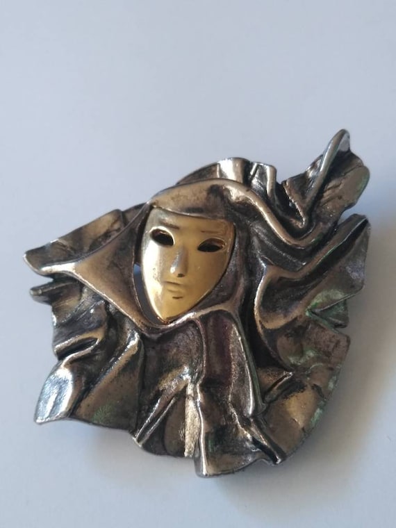 Vintage Theater Mask Brooch - Gem