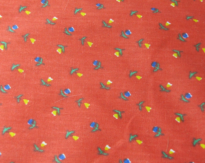 Vintage Red Calico Fabric 60s 70s Floral Fabric Cotton | Etsy