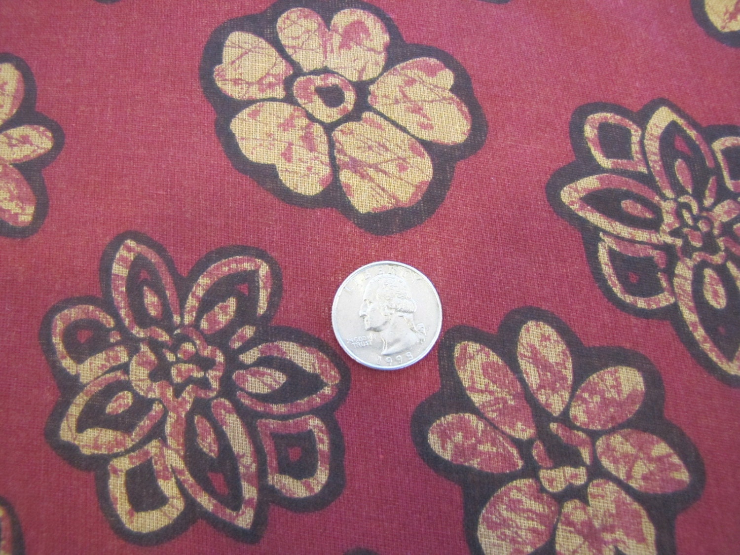 Maroon Batik Style Floral Fabric Maroon Batik Style Floral | Etsy