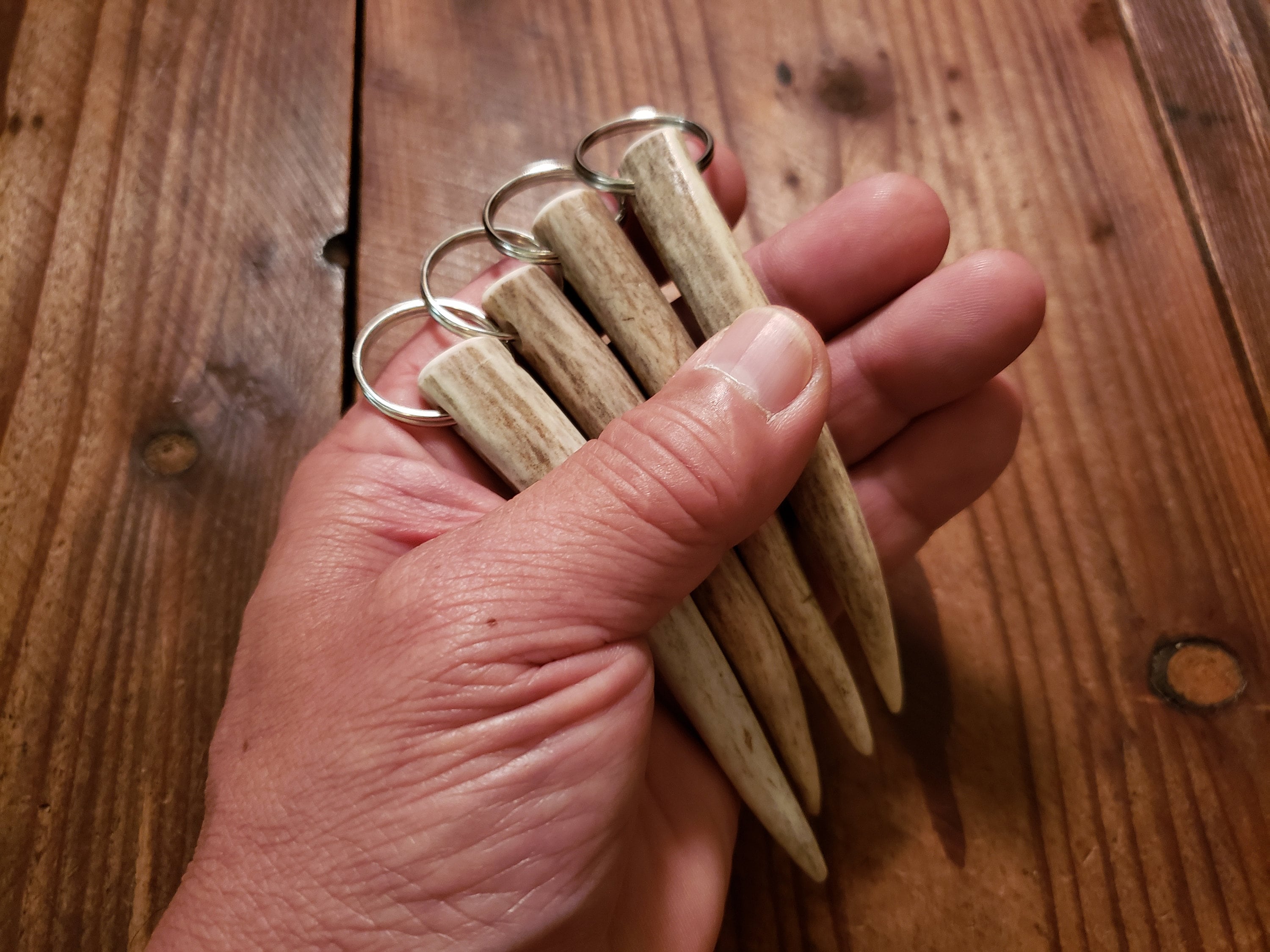 4" Real Deer Antler Guardian Key Ring Zipper Pull Drilled Spike Antler ...