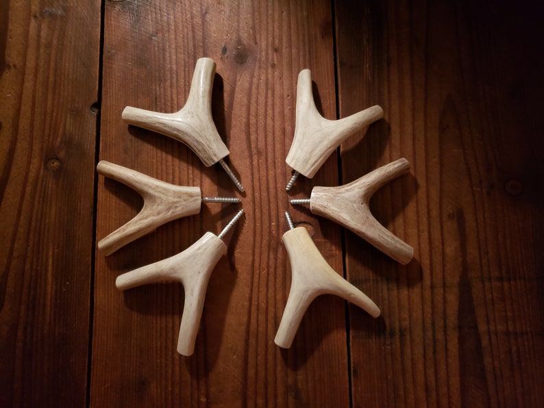 Real Antler Twig Wall Hook, 3" Deer Antler Fork, Screw Into Wood ...