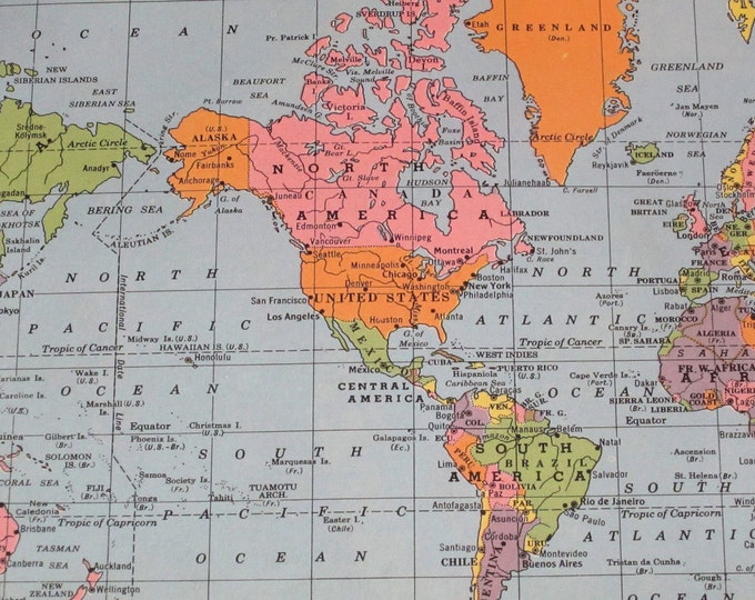 1950's World Map by Hammond Great for Framing - Etsy