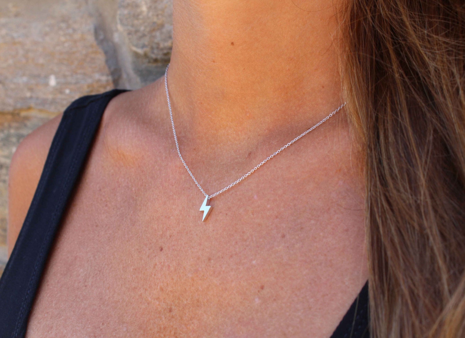 Tiny Lightning Necklace Thunder Strike Dainty Necklace | Etsy