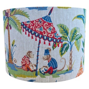 MONKEY PARASOL Drum Lampshade Cheeky Monkey Exotic Linen Fabric ...
