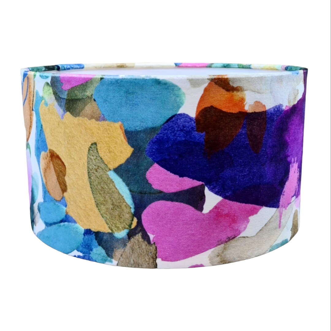 Bluebellgray Wee Archie Drum Lampshade in Abstract Velvet Fabric ...