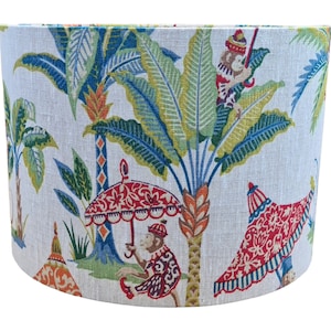 MONKEY PARASOL Drum Lampshade Cheeky Monkey Exotic Linen Fabric ...