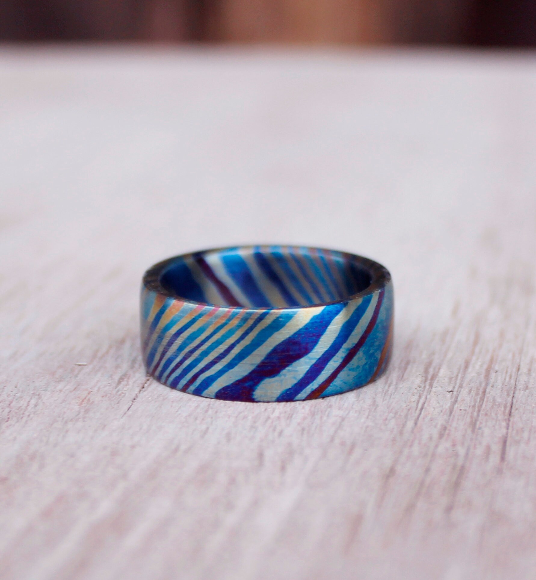 Damascus Mens Ring Rustic Timascus Wedding Band Wedding | Etsy