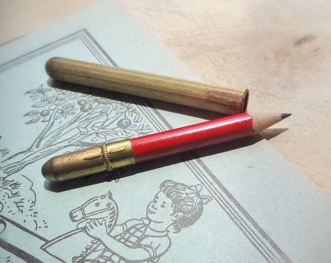 Vintage Red Pencil With Brass Holder/ Case, Mid Century Collectible ...