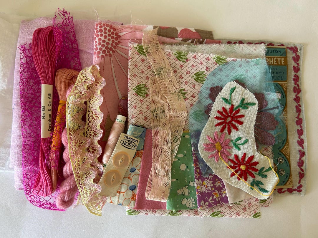 A Pink Vintage Textile Pack - Ideal for Patching Patchwork Crafting ...