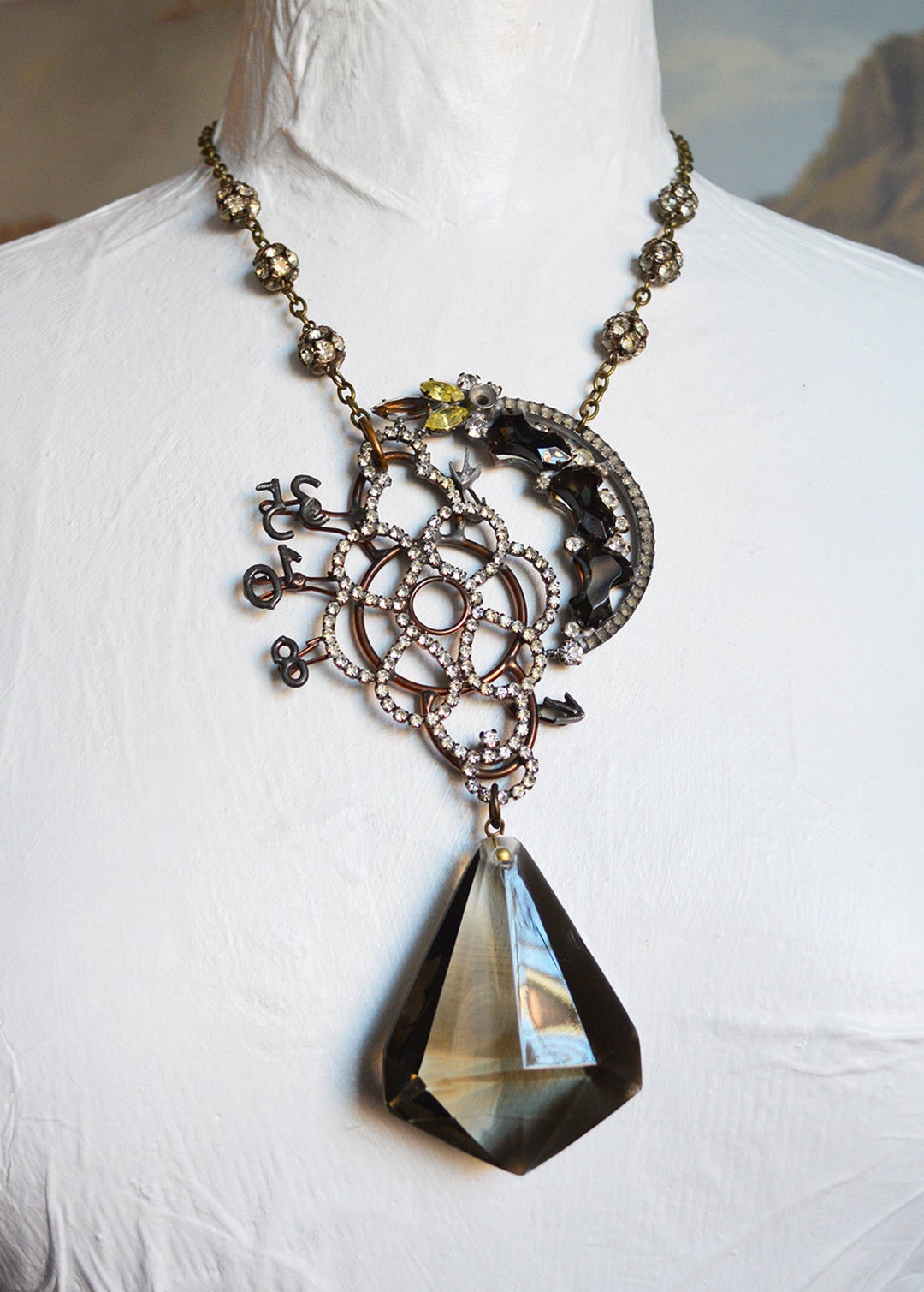 Vintage Rhinestone Factory Production Brooch Samples Smoky Chandelier ...