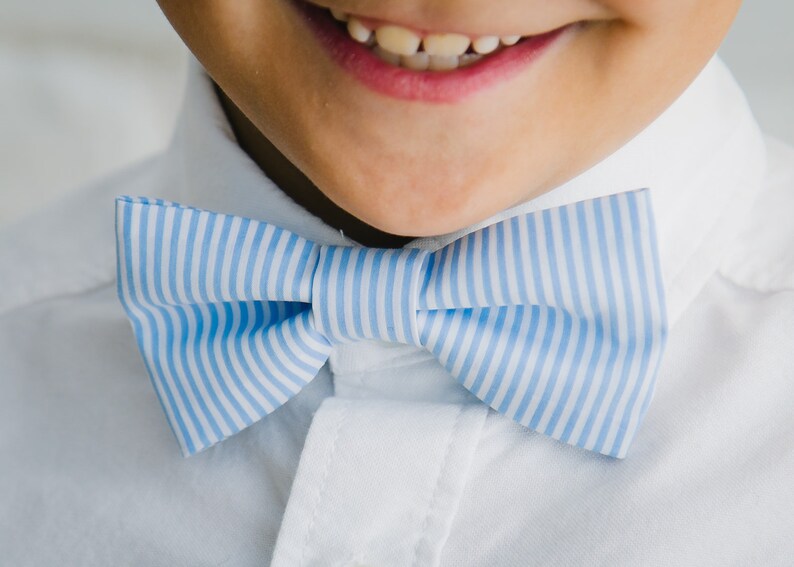 White and Blue Striped Boy's Bow Tie - Etsy