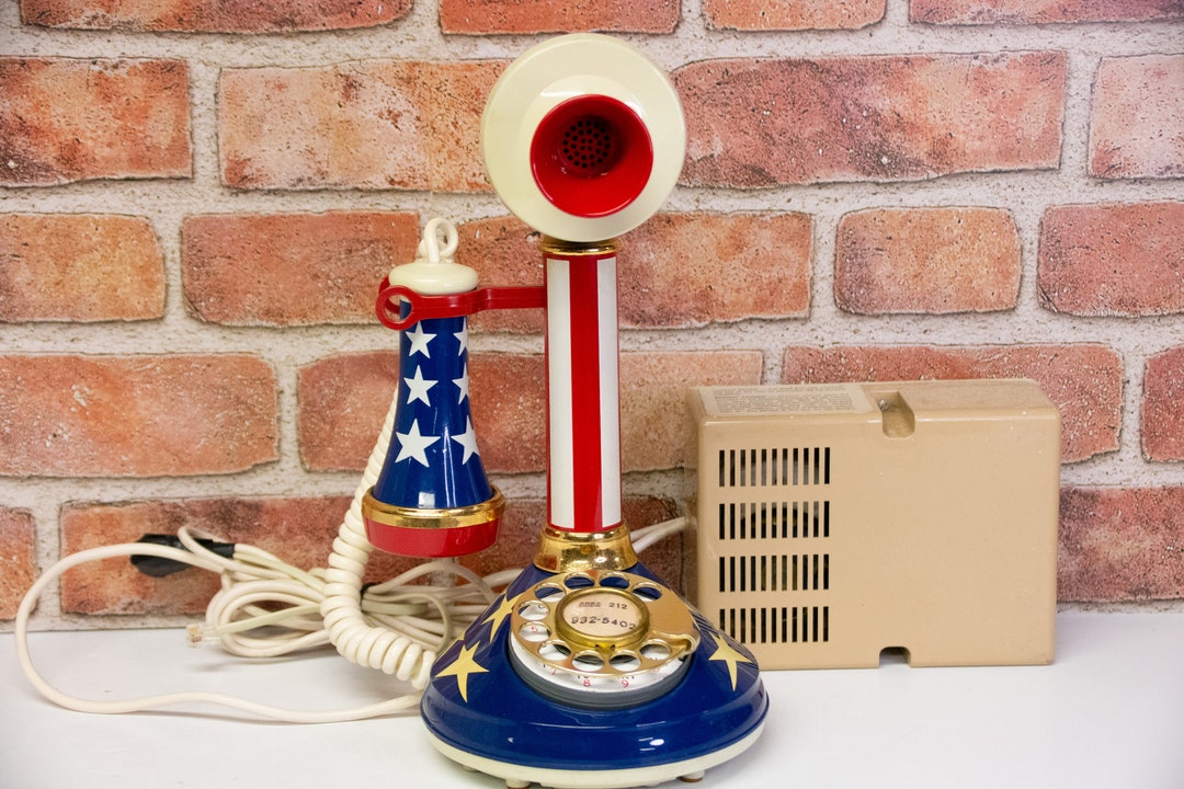 Vintage Candlestick Rotary Telephone Patriotic USA American Flag Stars ...