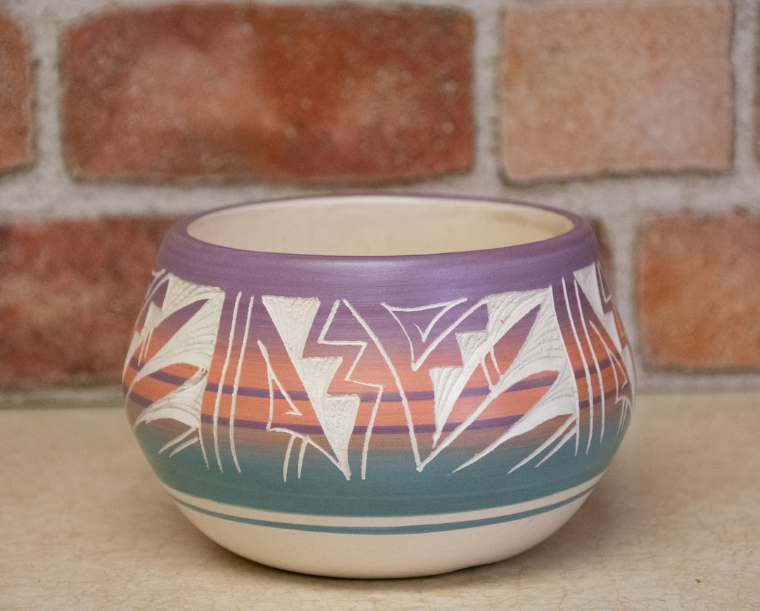 Vintage Navajo Native American Clay Pottery Pot Artist Signed Southwest ...