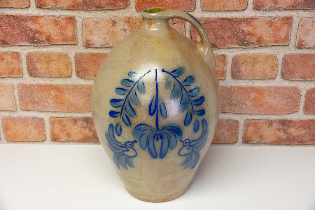 Vintage Stoneware Beaumont Pottery Blue Decorated Stoneware Jug Love ...