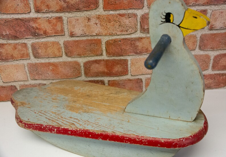 Vintage Painted Wood Child Rocking Horse Duck Folk Art Toy Riding Duck ...