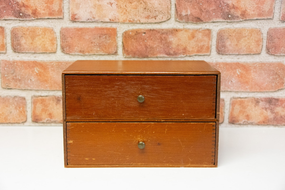 Vintage Desktop 2 Drawer Wood Box Made in Tampa FLA Craft Storage Folky ...